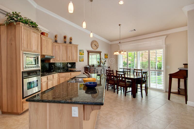 Kitchen with skylights stock image. Image of dinner, residential - 12656817