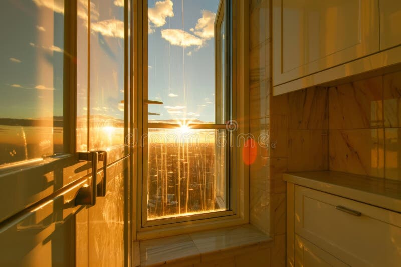 Stylish Modern Kitchen Interior in Neutral Tones with Large Window ...