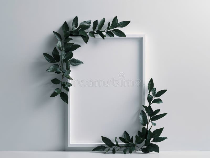 Stylish Modern Mockup with a White Rectangular Frame and Dark Green ...