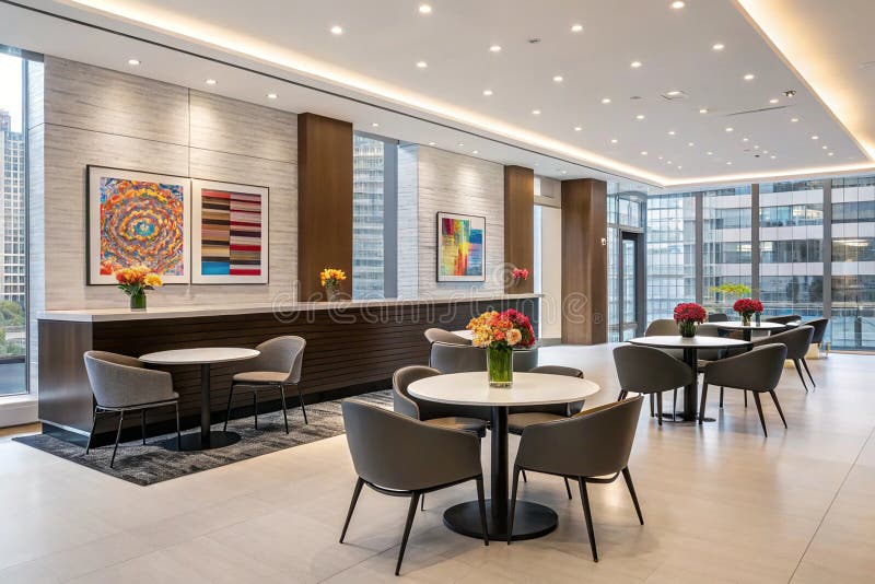 Stylish Modern Office Reception with Striking Decor, Tables and Chairs ...