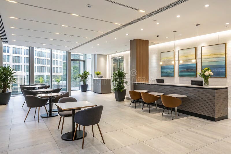 Stylish Modern Office Reception with Striking Decor, Tables and Chairs ...