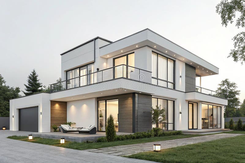 Modern Quadruplex House Isolated on White Background Stock Illustration ...