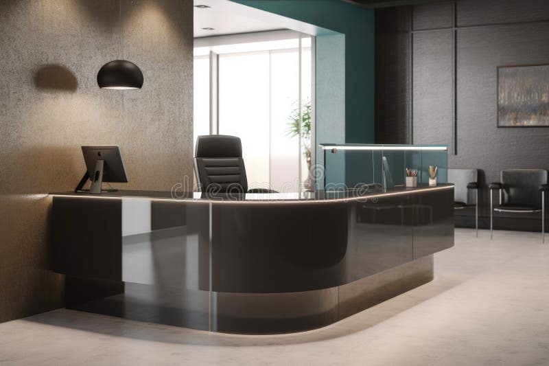 Stylish and Modern Reception Desk, with Sleek Computer and Wireless ...