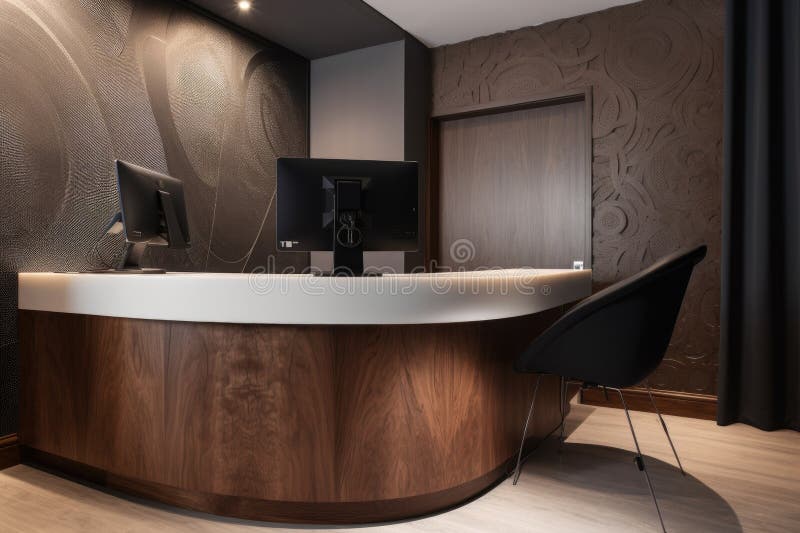 Stylish and Modern Reception Desk, with Sleek Computer and Wireless ...