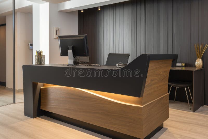 Stylish and Modern Reception Desk, with Sleek Computer and Wireless ...