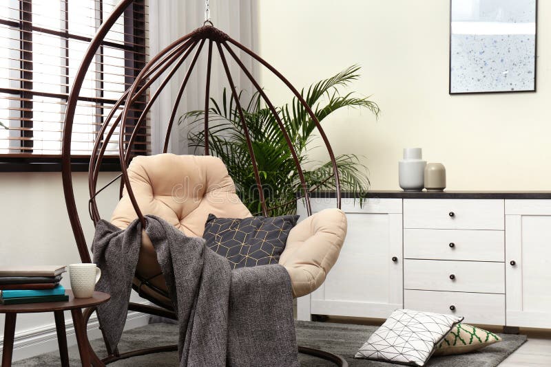 Stylish Room Interior with Swing Chair Stock Image - Image of ...