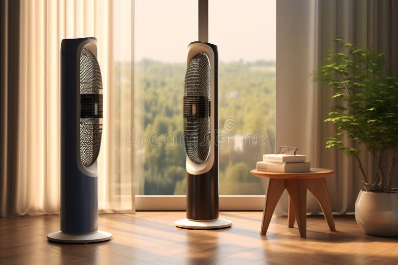 Stylish and Modern Tower Fans with Oscillation and Stock Illustration ...
