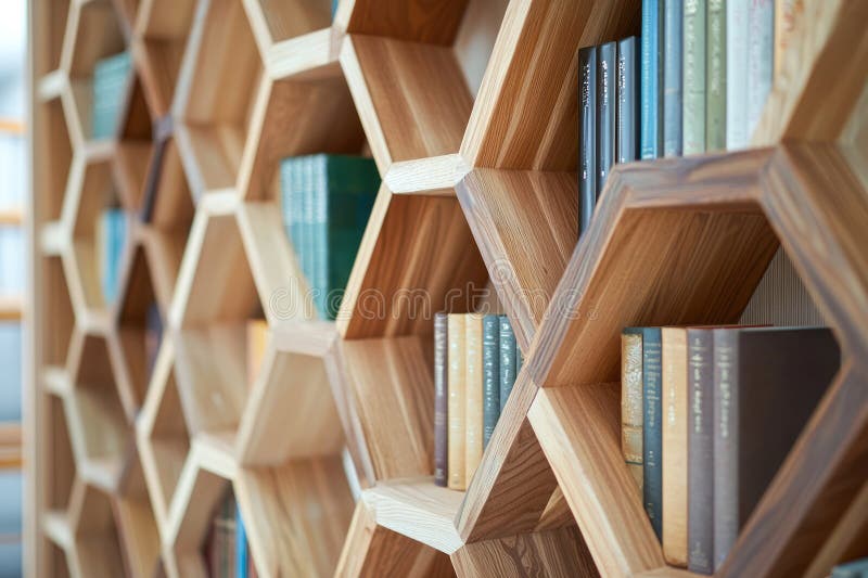 Stylish Modular Bookcase with Geometric Patterns and Wooden Shelves ...