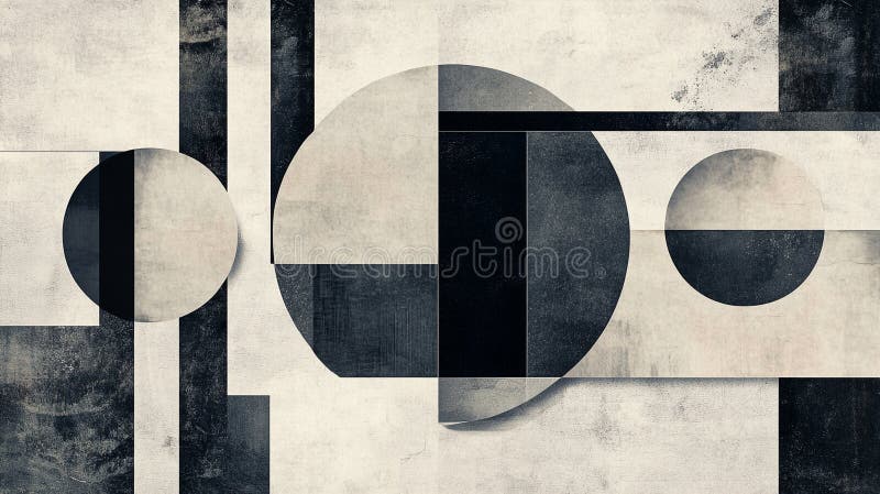 Abstract Geometric Art Monochrome Circles Squares and Lines on Textured Background Stock ...