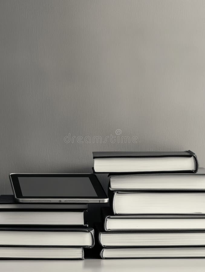 Stylish Monochrome Education Background with Books and Digital Tablet ...