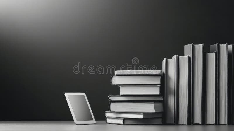 Stylish Monochrome Education Background Showcasing Books and Digital ...