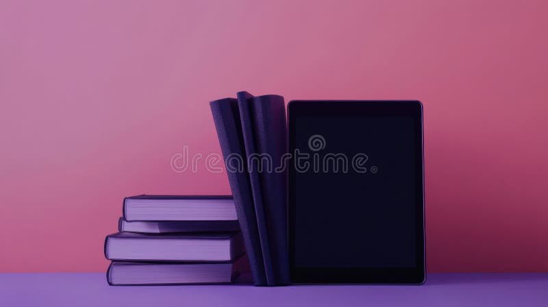 Stylish Monochrome Education-themed Backdrop with Books and a Tablet in ...
