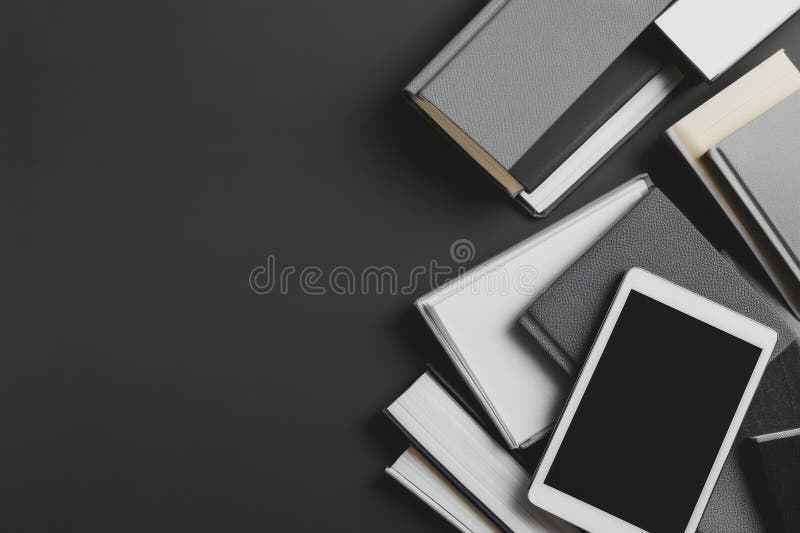 Stylish Monochrome Educational Background Featuring Books and a Digital ...