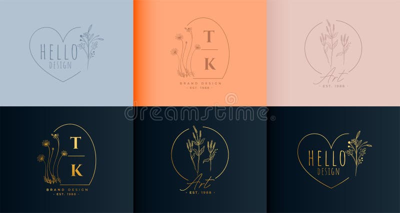 Stylish Monogram Logos in Floral Line Minimalist Style Stock Vector ...