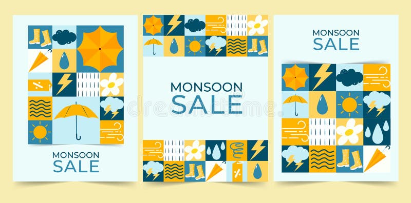 Stylish Monsoon Sale Banners Featuring Various Seasonal Elements ...