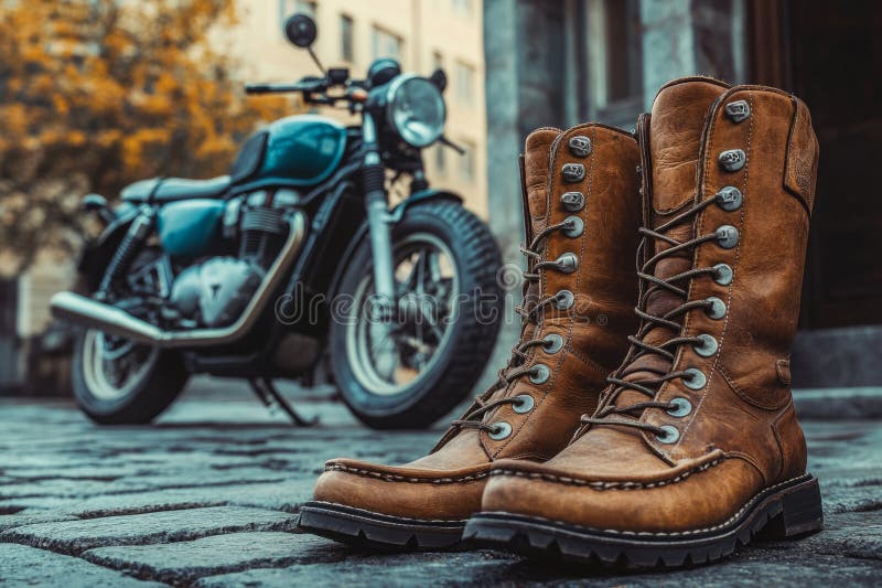 Stylish Motorcycle Boots and a Classic Motorcycle Create a Sense of ...
