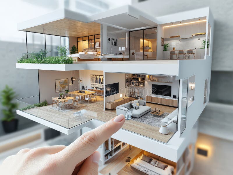 Stylish Multi-Level Home Interior Concept in a Sophisticated 3D Model ...