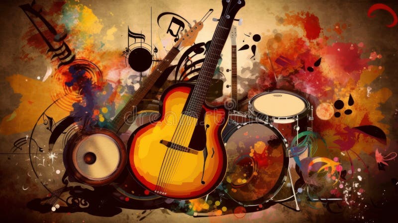 Stylish Music Background with Instruments and Musical Symbols - Made ...