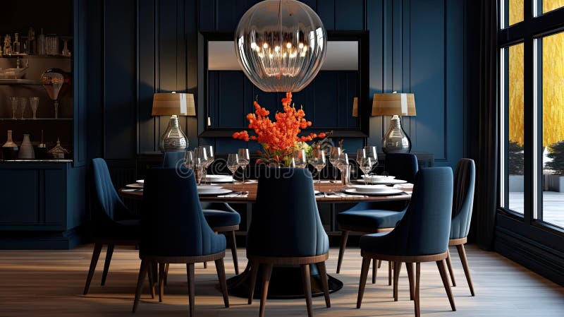 Stylish navy blue interior stock illustration. Illustration of large ...