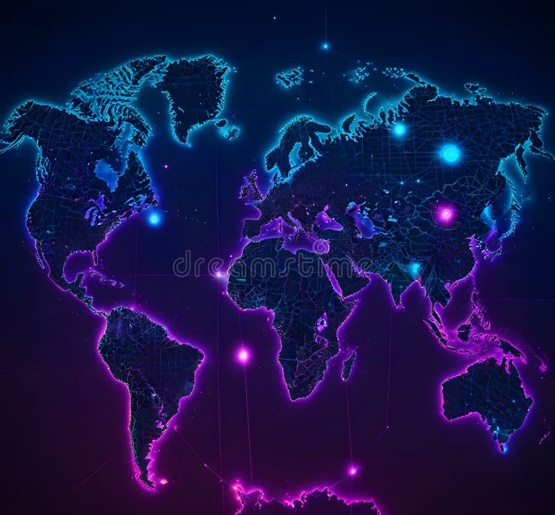 Stylish Neon Gaming World Map Stock Illustration - Illustration of ...