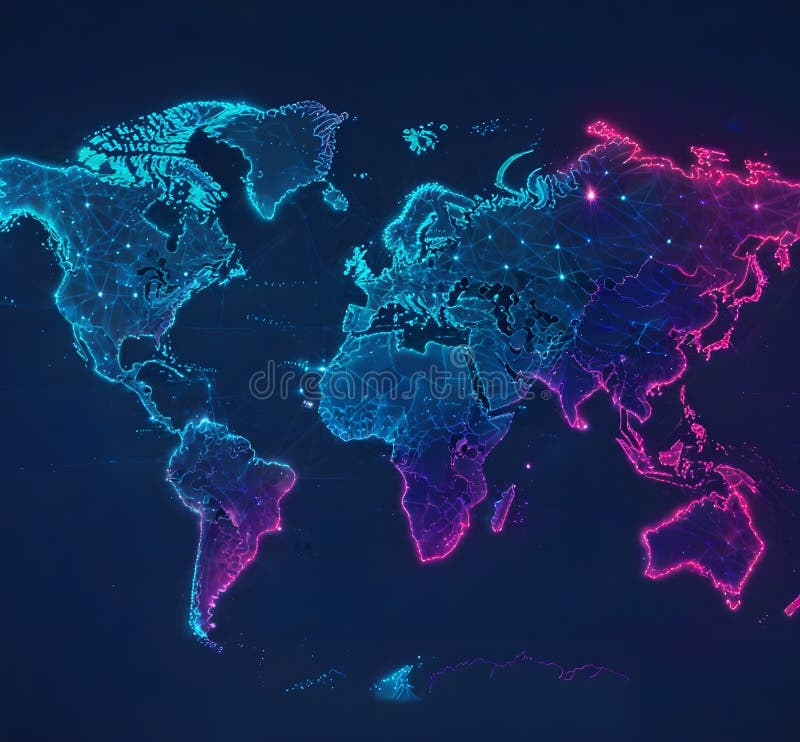 Stylish Neon Gradient Gaming World Map Stock Illustration ...