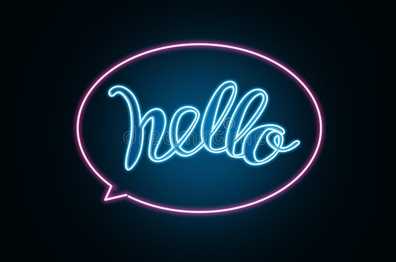 Stylish Neon Sign with Word Hello on Dark Background Stock Photo ...