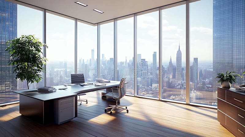 Stylish Office with Glass Windows a Sleek and Spacious Work Environment ...