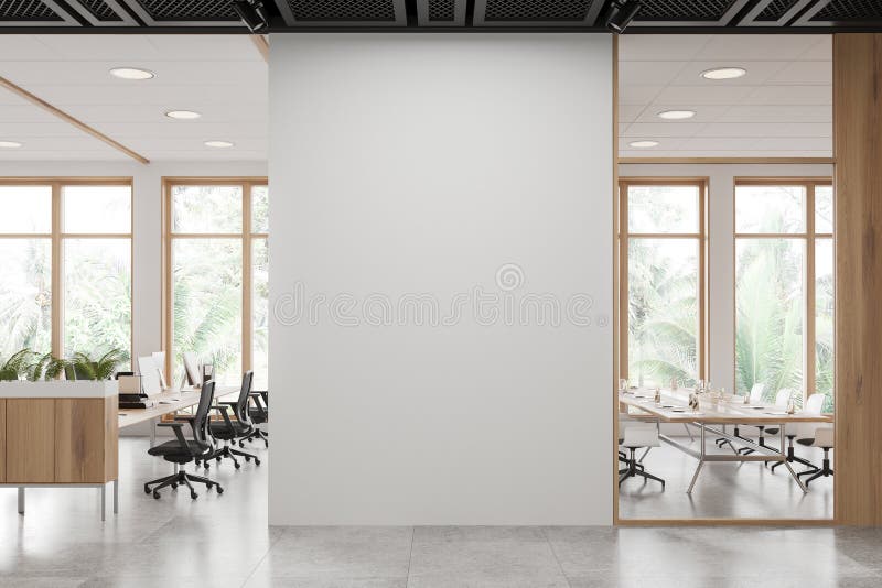 Stylish Office Interior with Workspace and Window. Mock Up Empty Wall ...