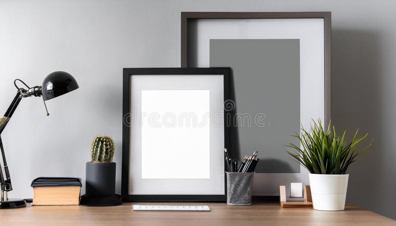 Stylish Office Room Interior with Table and Computer. Mockup Frame ...
