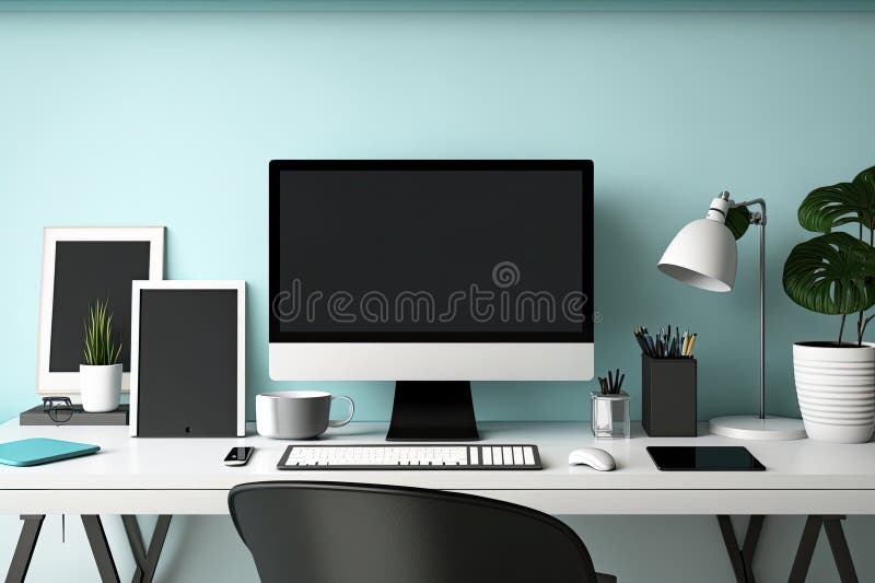 Stylish Office Setting with a Contemporary Computer on a Table. Draft ...