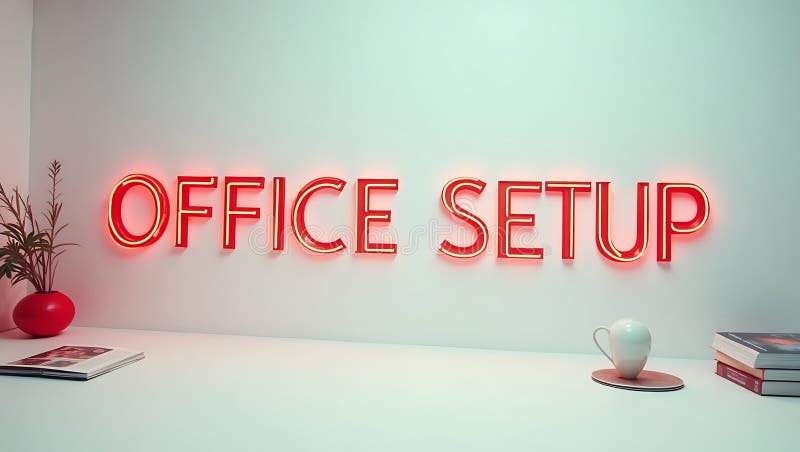 Stylish Office Setup Featuring Neon Lights Spelling OFFICE SETUP Stock ...