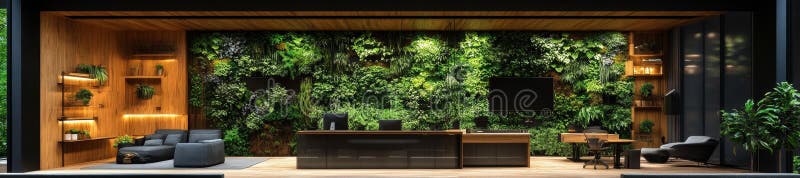 Stylish Office Space with Vertical Garden Backdrop Stock Illustration ...