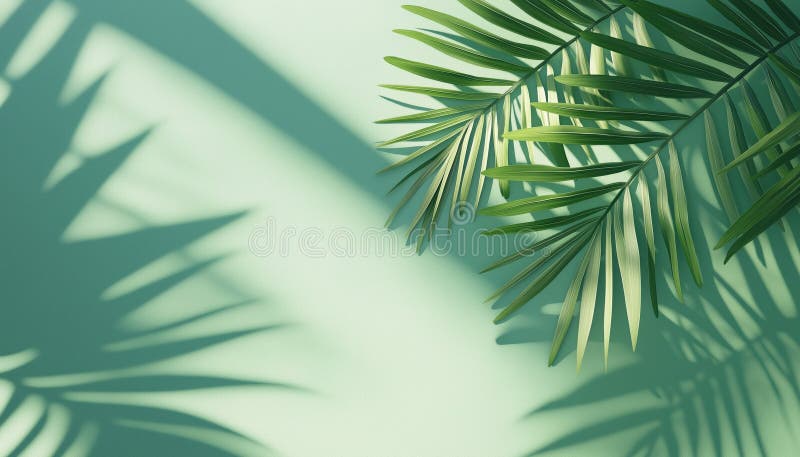 Stylish Olive Palm Leaf Casting Trendy Shadow on Green Wall in the ...