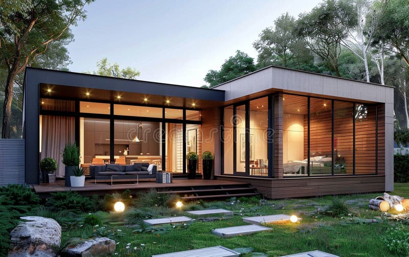 Stylish One-Level Tan Modern House -Generative Ai Stock Image - Image ...