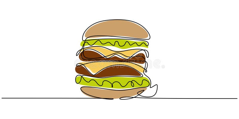 Stylish One Line Drawing of a Large Hamburger Stock Vector ...