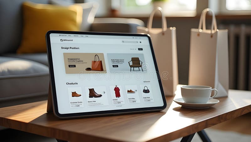 A Stylish Online Shopping Cart Interface Displayed on a Tablet Screen ...