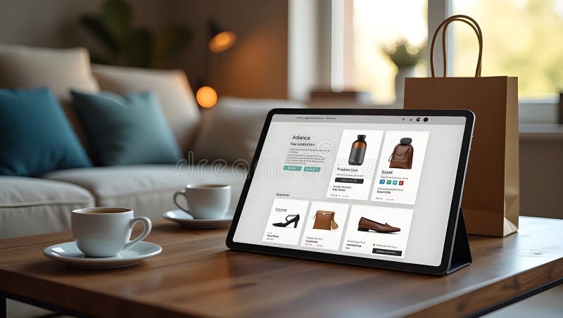 A Stylish Online Shopping Cart Interface Displayed on a Tablet Screen ...