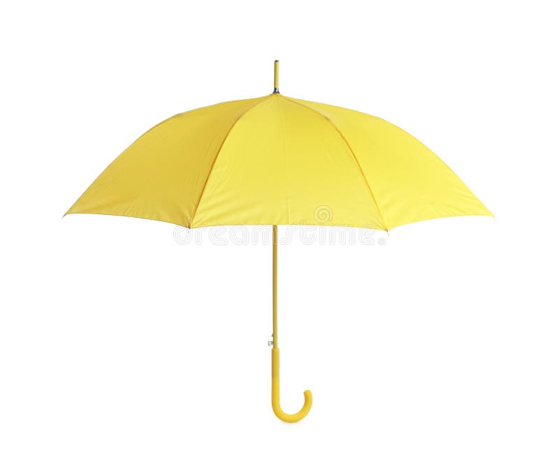 Stylish Open Yellow Umbrella Isolated on White Stock Photo - Image of ...