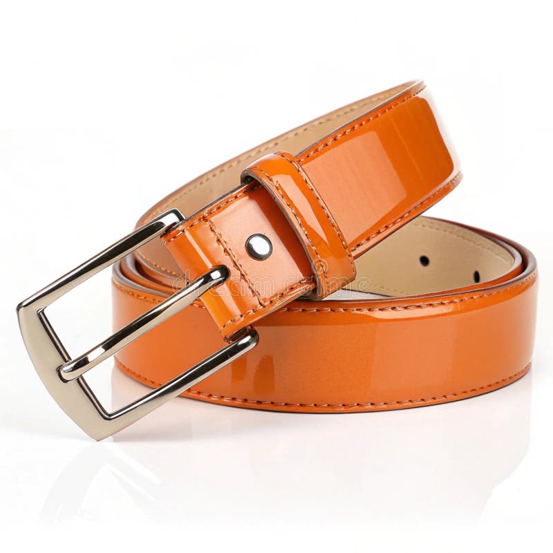 Stylish Orange Belt with Buckle on Transparent Background Stock ...