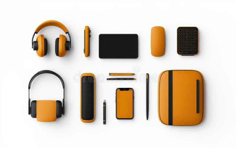 Stylish Orange Tech Gear on White Background Stock Illustration ...