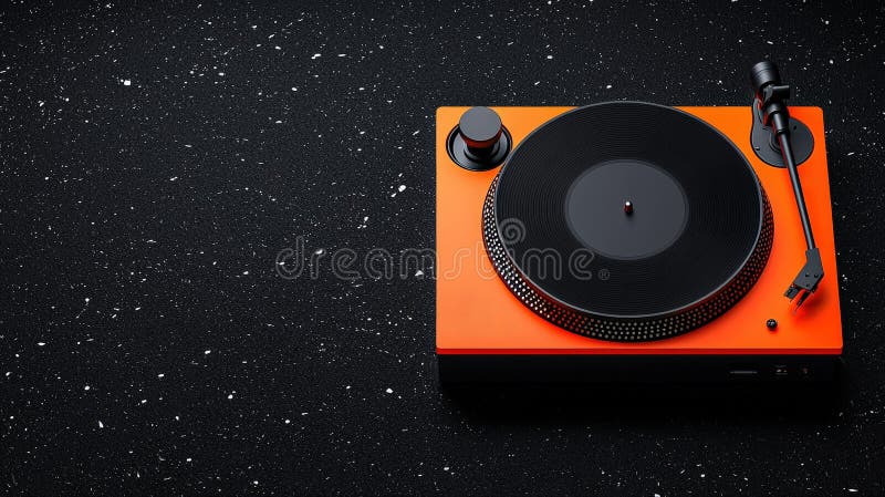 Stylish Orange Turntable with Black Record on Textured Dark Surface ...
