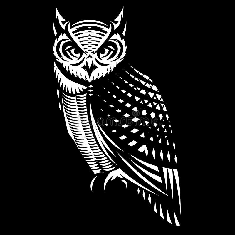 Stylish Owl Side View. Vector Monochrome Illustration Stock Vector ...