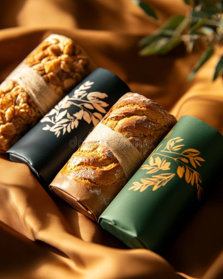 Stylish Packaging for Bakery Items on Fabric Background Stock ...