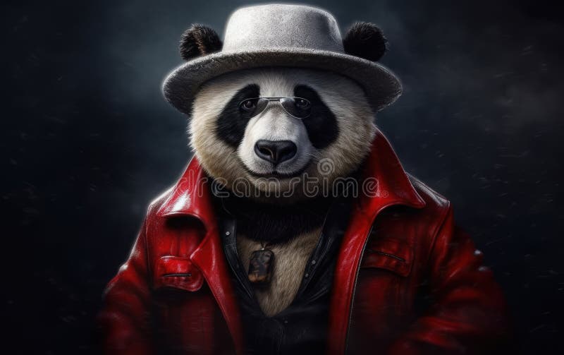 Stylish Panda in Red Leather Jacket. Created by Generative Artificial ...