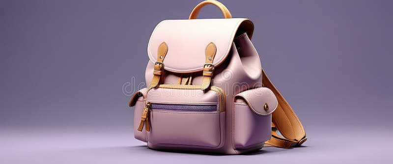 Stylish Pastel Backpack on Purple Background with Leather Straps and ...