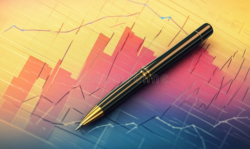 Stylish Pen Resting on Colorful Financial Graph with Data Trends and ...