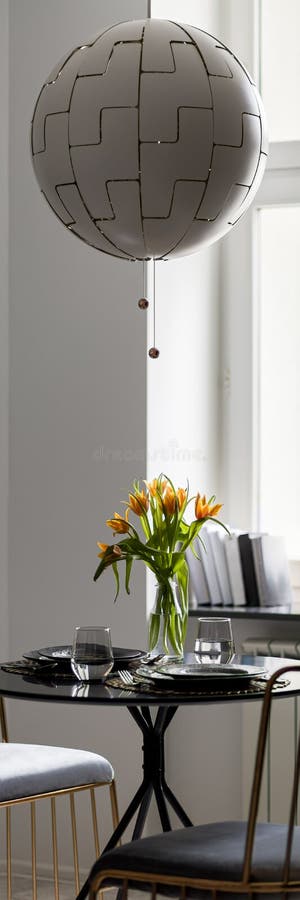 Stylish Pendant Lamp Above Table, Panorama Stock Image - Image of ...