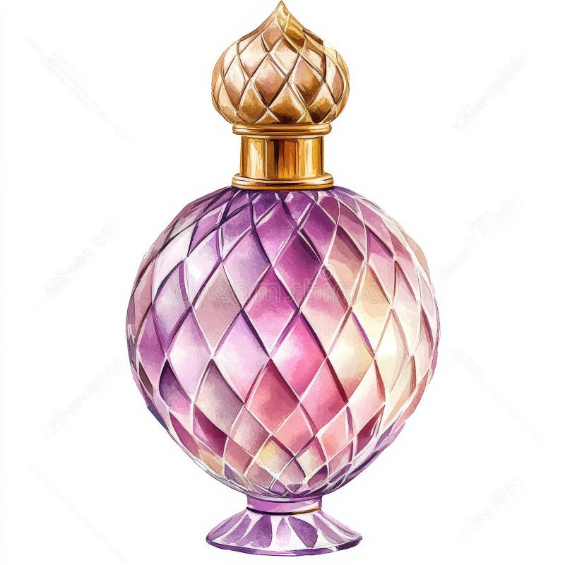 A Stylish Perfume Bottle with a Gold Cap Rendered in Watercolor Stock ...
