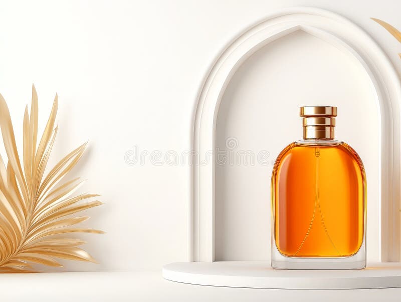 Stylish Perfume Bottle Placed Inside an Elegant White Arch Structure ...