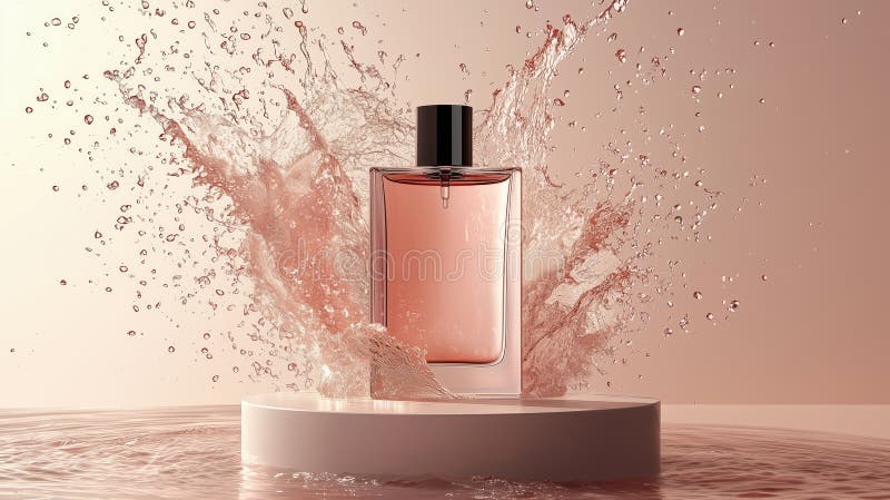 Stylish Perfume Bottle with Splash Effect on Light Background Stock ...
